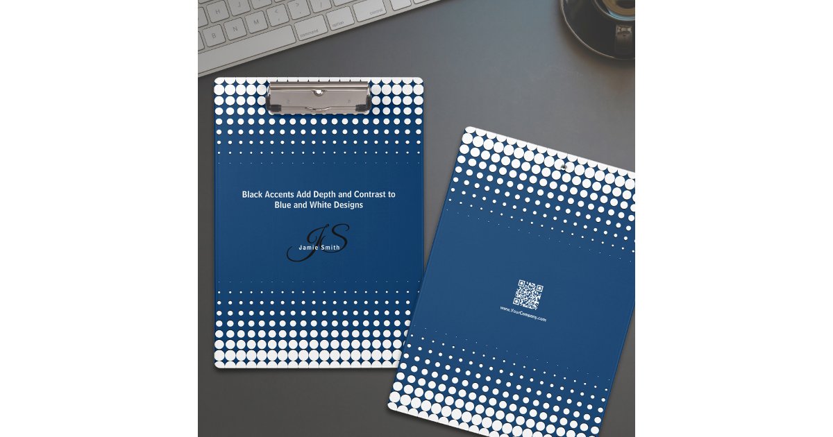 Initial Tagline Half Tone Blue White Personal Clipboard | Zazzle