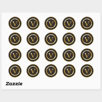 Initial V Gold Monogram Wedding Classic Round Sticker | Zazzle