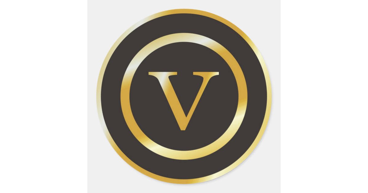 Initial V Gold Monogram Wedding Classic Round Sticker | Zazzle
