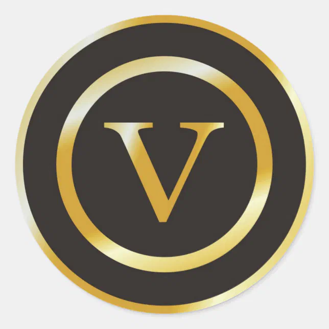 Initial V Gold Monogram Wedding Classic Round Sticker | Zazzle