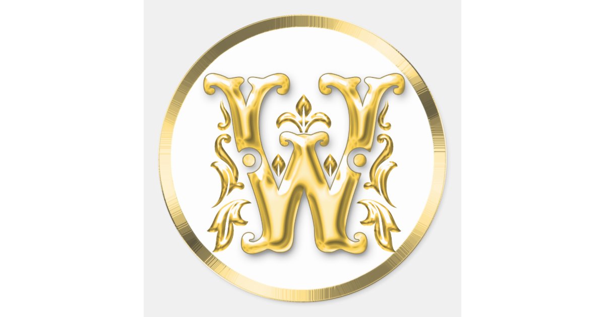 Initial W Round Sticker in Gold | Zazzle