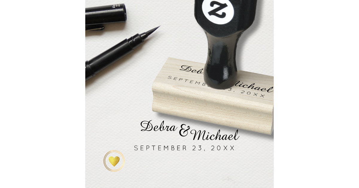 Initials & special date, a simple wedding rubber stamp | Zazzle