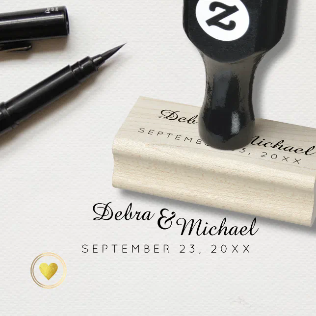 Initials & special date, a simple wedding rubber stamp | Zazzle