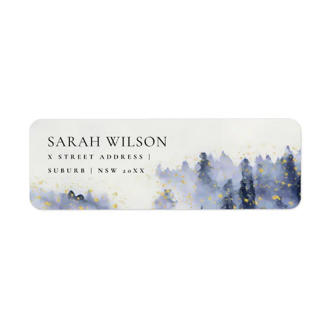 INK BLUE WATERCOLOR LANDSCAPE TREE FOLIAGE ADDRESS LABEL | Zazzle