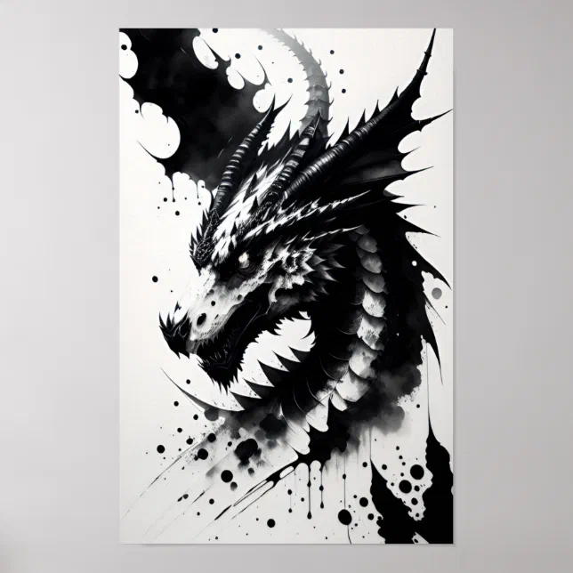 Ink dragon head poster | Zazzle