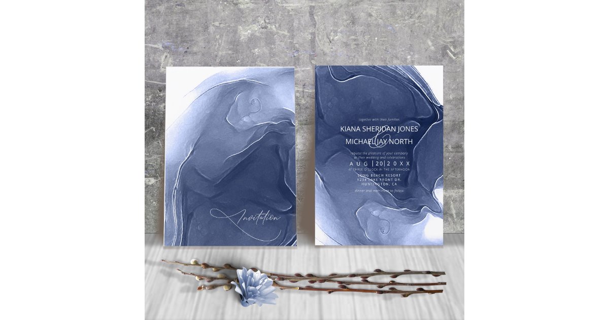 Ink Flow Wedding Blue ID762 Invitation | Zazzle