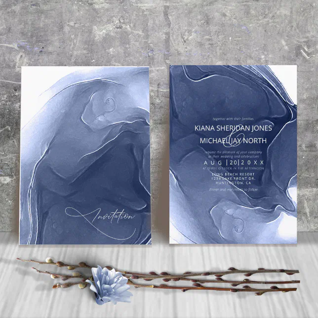Ink Flow Wedding Blue ID762 Invitation | Zazzle