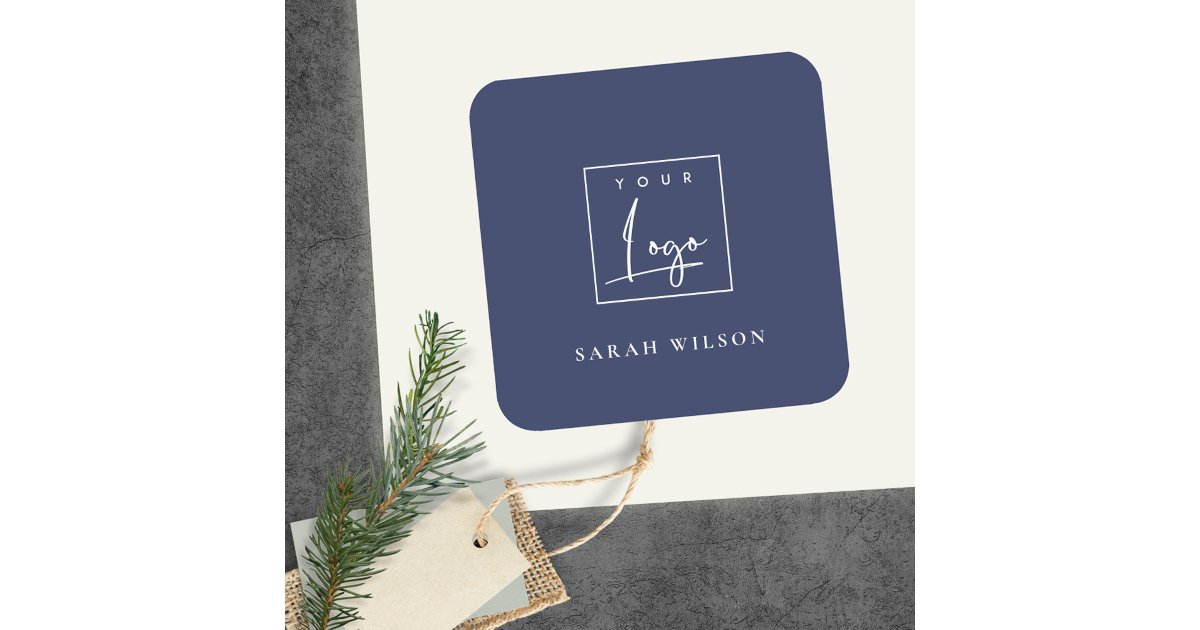 Ink Navy Blue Custom Promotional Business Logo Square Sticker | Zazzle