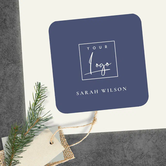Ink Navy Blue Custom Promotional Business Logo Square Sticker | Zazzle