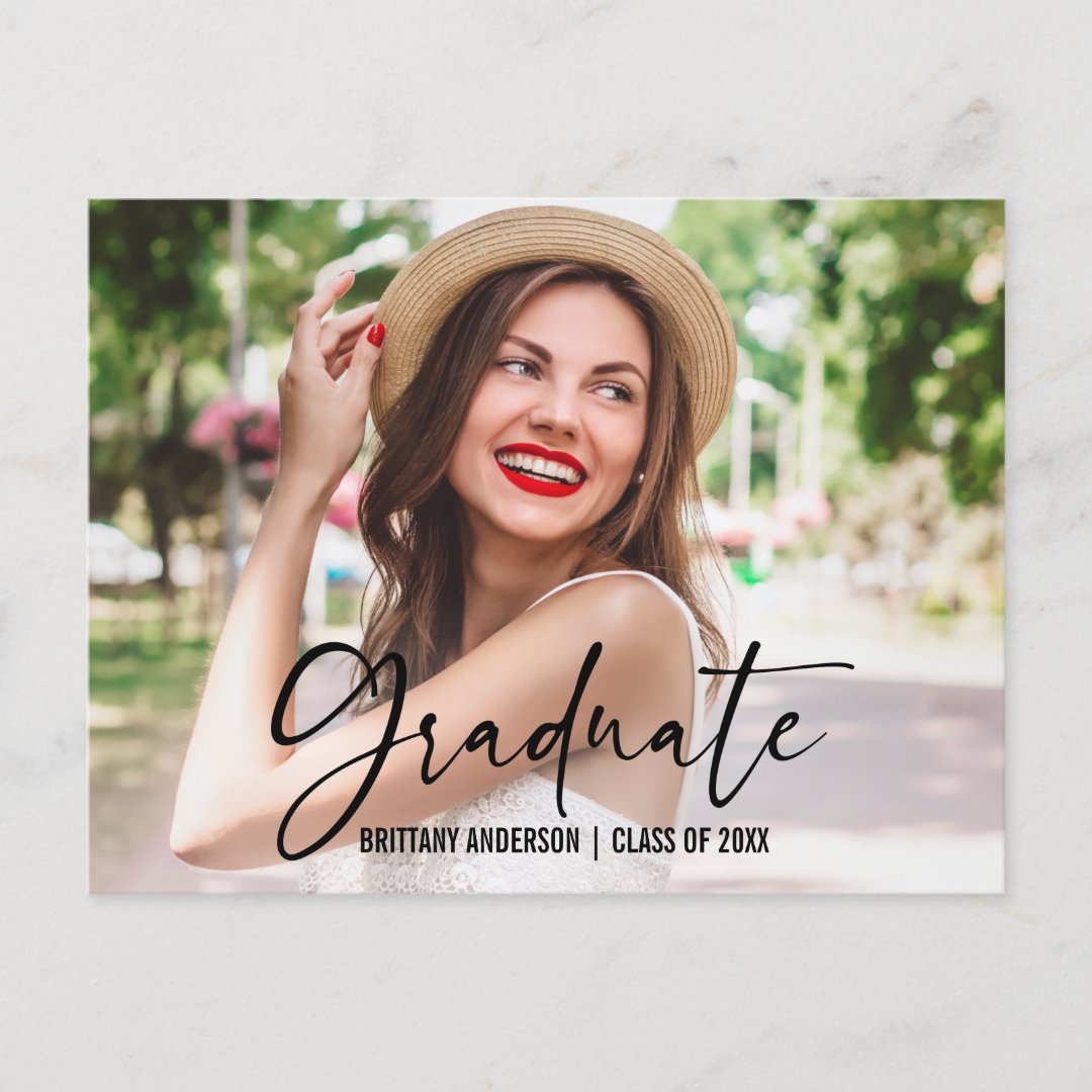 Ink Pen Calligraphy Script Graduation Announcement Postcard | Zazzle