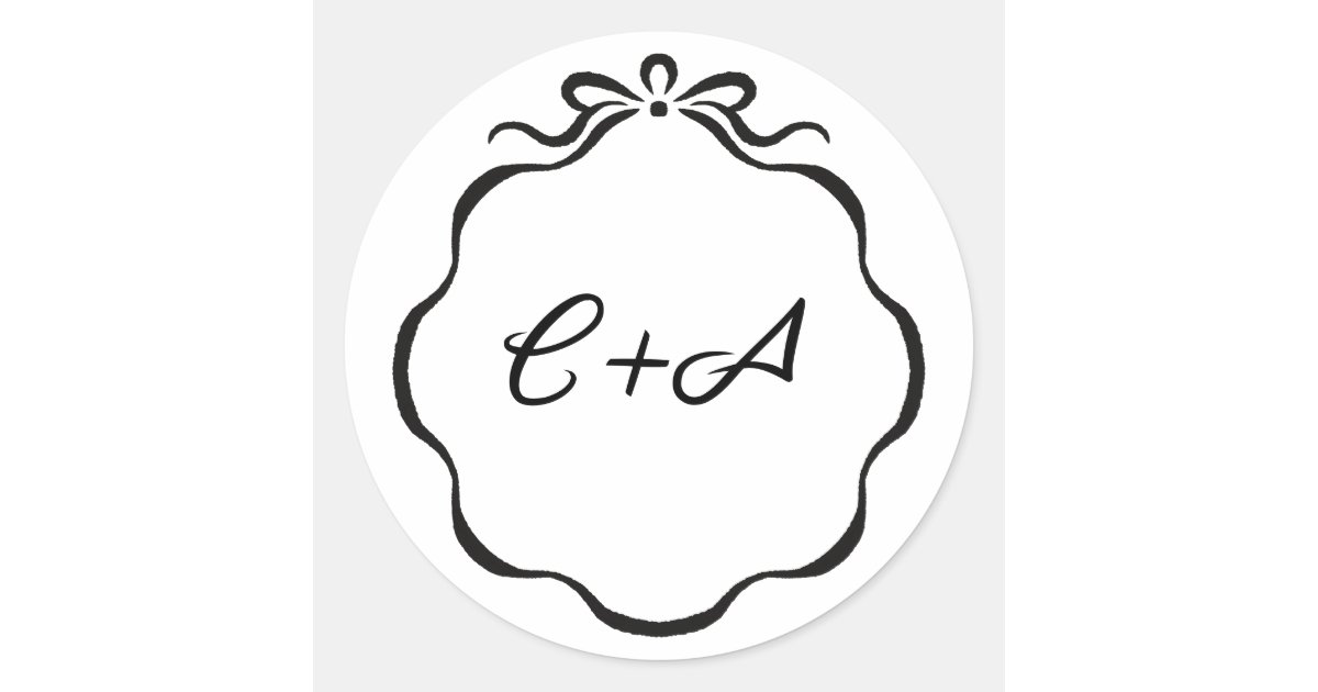 Inked Ribbons and Bow Initials Wedding Classic Round Sticker | Zazzle