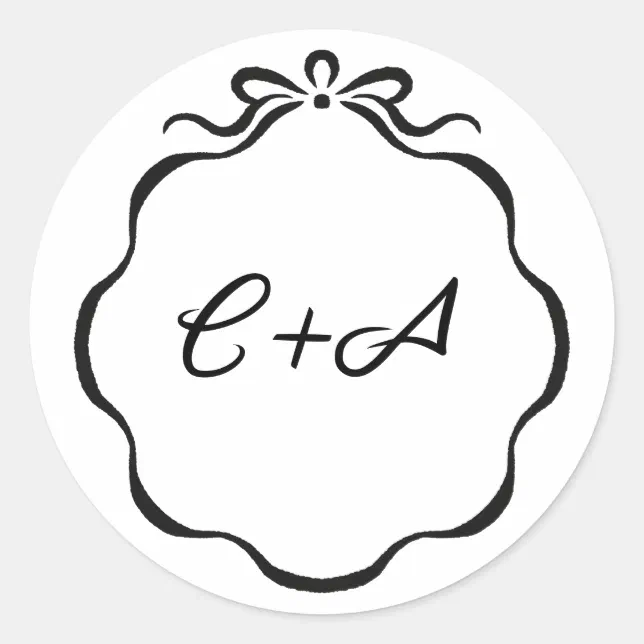 Inked Ribbons and Bow Initials Wedding Classic Round Sticker | Zazzle