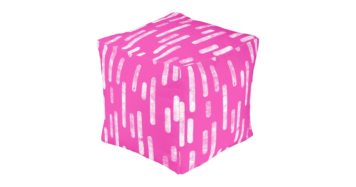 Inky Rounded Lines Pattern | White/Bright Pink Pouf | Zazzle