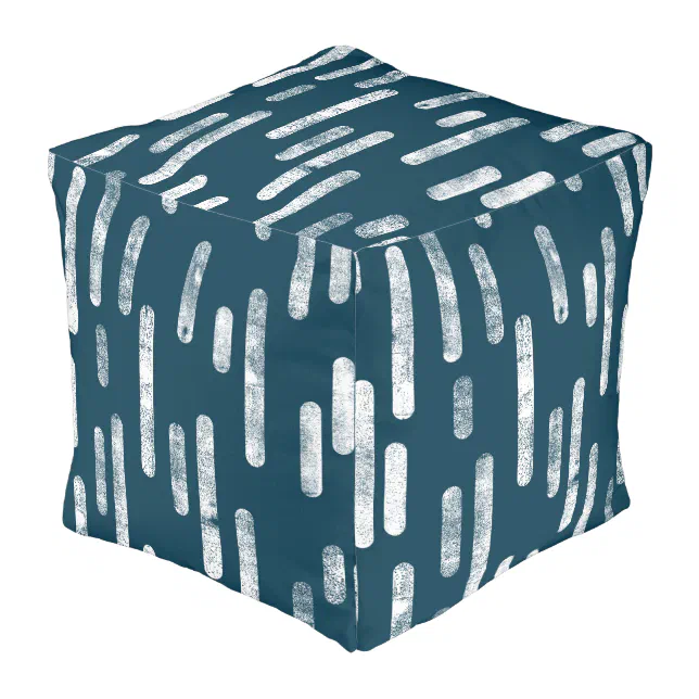 Inky Rounded Lines Pattern | White/Dark Blue-Green Pouf | Zazzle
