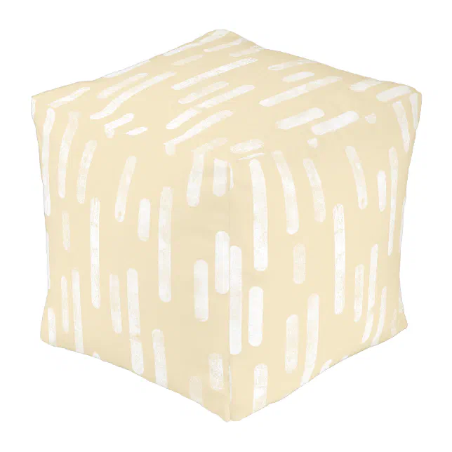 Inky Rounded Lines Pattern | White on Pale Yellow Pouf | Zazzle