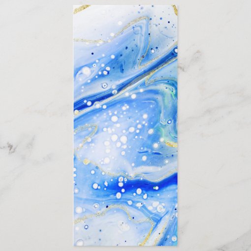 Inky Splash Blue Marble with Gold foil Dinner Menu | Zazzle