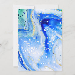Inky Splash Blue Marble with Gold foil Wedding Invitation | Zazzle