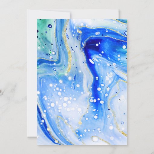 Inky Splash Blue Marble with Gold foil Wedding Invitation | Zazzle