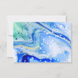 Inky Splash Blue Marble with Gold foil Wedding RSVP Card | Zazzle