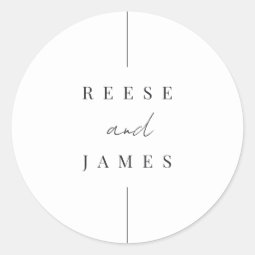 Inline | Modern Minimal Personalized Wedding Classic Round Sticker | Zazzle