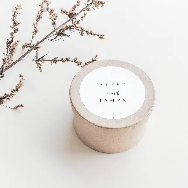 Inline | Modern Minimal Personalized Wedding Classic Round Sticker | Zazzle