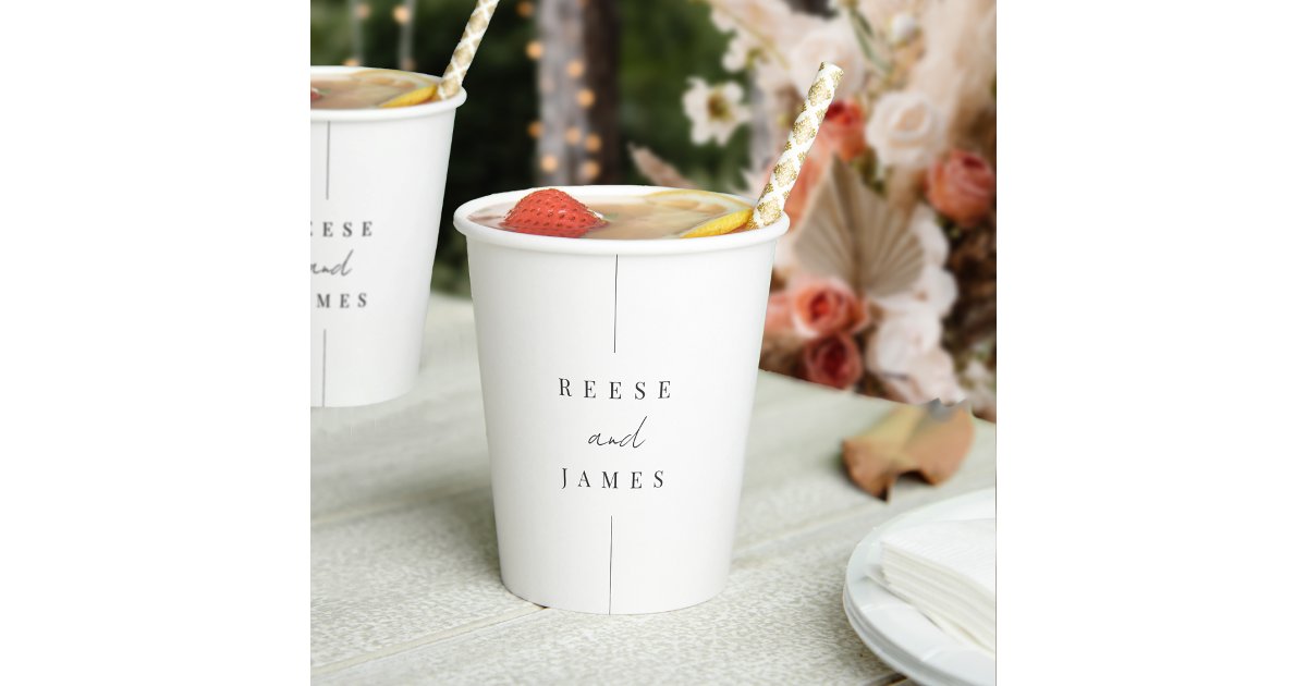 Inline | Modern Minimal Personalized Wedding Paper Cups | Zazzle