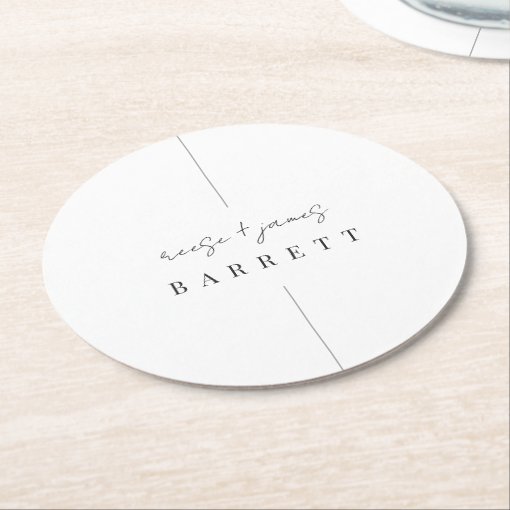 Inline | Modern Minimal Personalized Wedding Round Paper Coaster | Zazzle