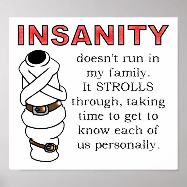 Insanity Strolls Funny Poster Sign | Zazzle
