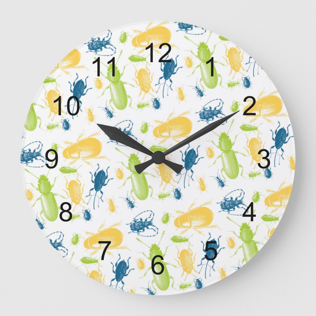 Insects and bugs boy playroom bedroom nursery deco large clock | Zazzle