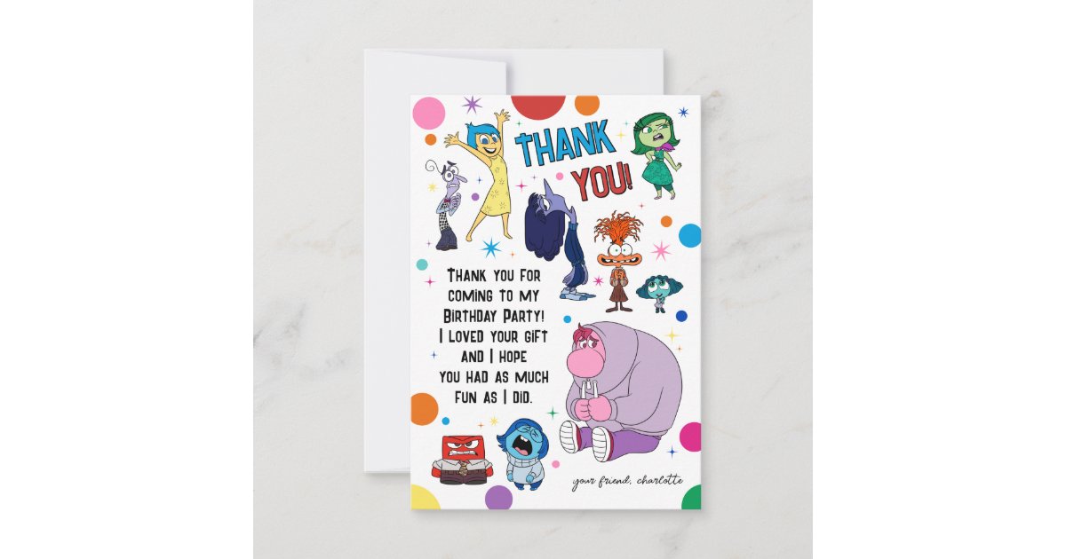 Inside Out 2 Birthday Thank You Card | Zazzle
