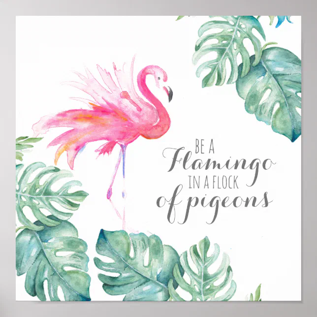Inspiration Tropical Watercolor Pink Flamingo Poster | Zazzle