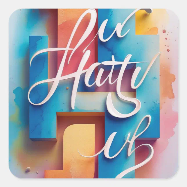 Inspirational 3D Typography – "Hate U" Gradien Square Sticker | Zazzle