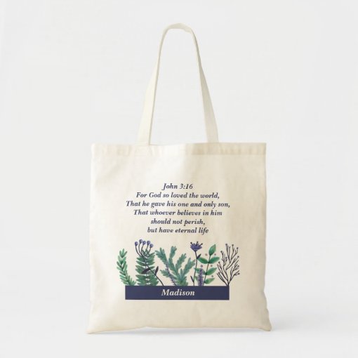 Inspirational Christian Bible Verse Cute Monogram Tote Bag | Zazzle