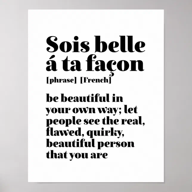 Inspirational French Words Beautiful Sois Belle Poster | Zazzle
