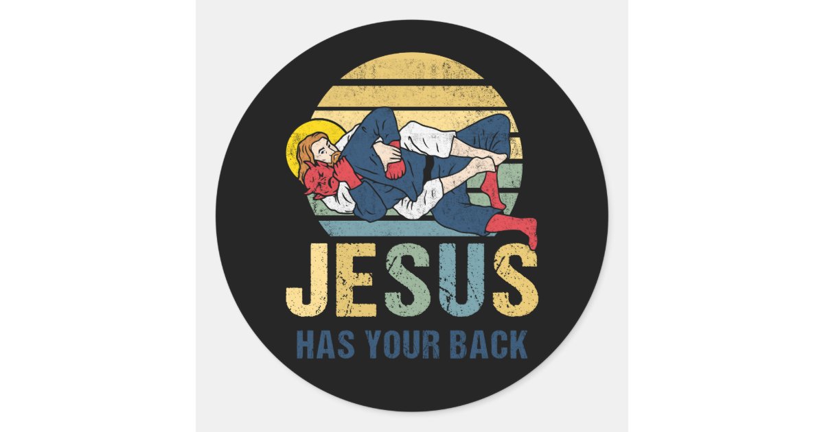 Inspirational Jesus Has Your Back Jiu Jitsu Retro Classic Round Sticker ...