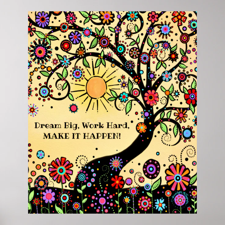 Inspirational “Make it Happen” Fun Tree Classroom Poster | Zazzle
