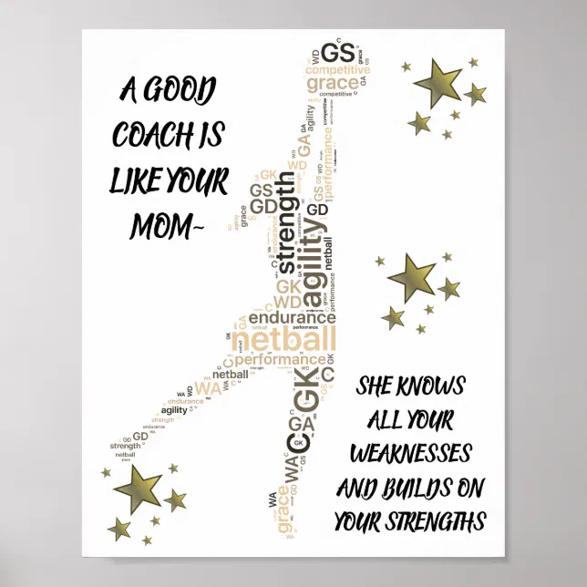 Inspirational Netball Coach Quote Poster | Zazzle