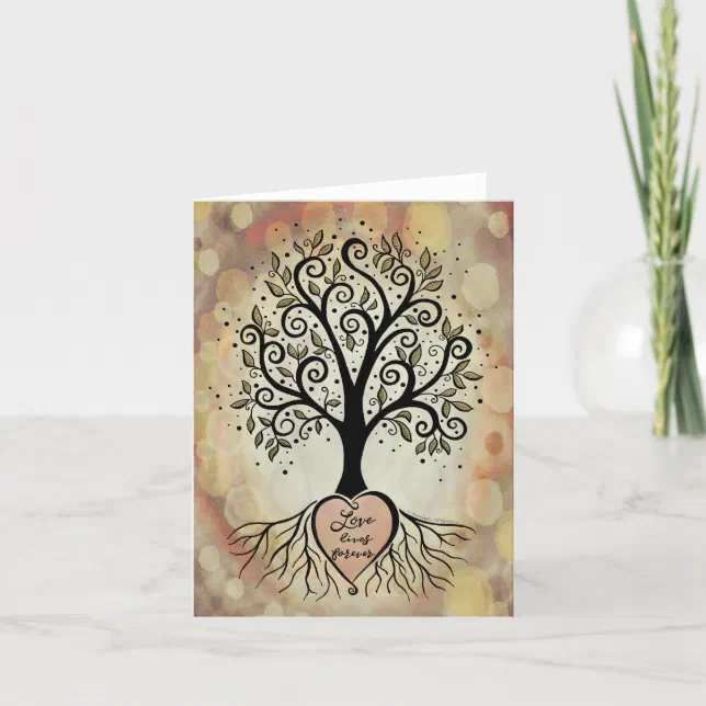 Inspirational Pretty ‘Love Lives Forever’ Tree Card | Zazzle