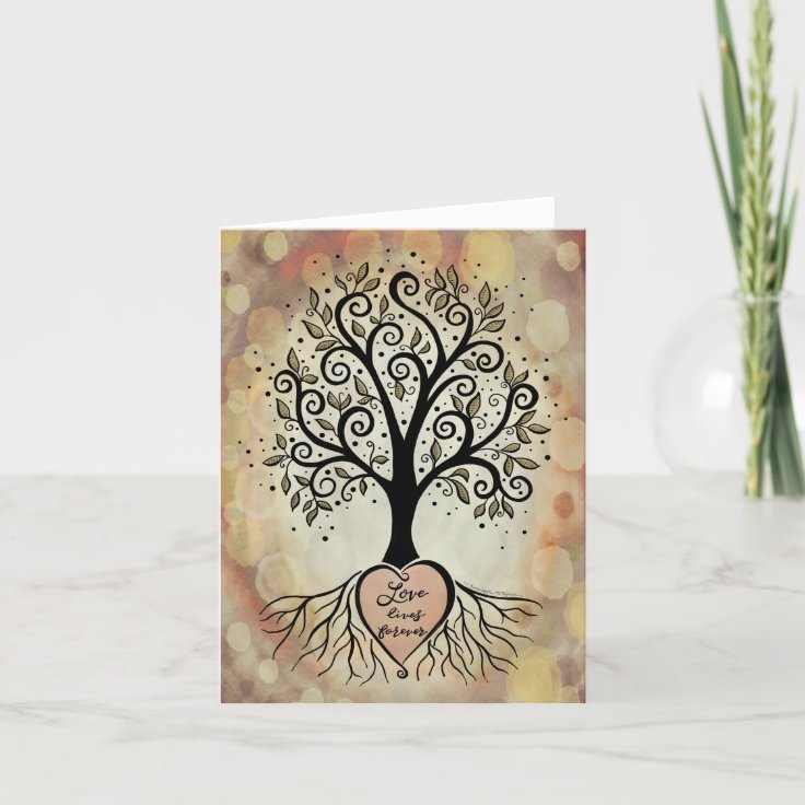 Inspirational Pretty ‘Love Lives Forever’ Tree Card | Zazzle