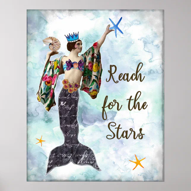 Inspirational quote art reach for the stars sign | Zazzle