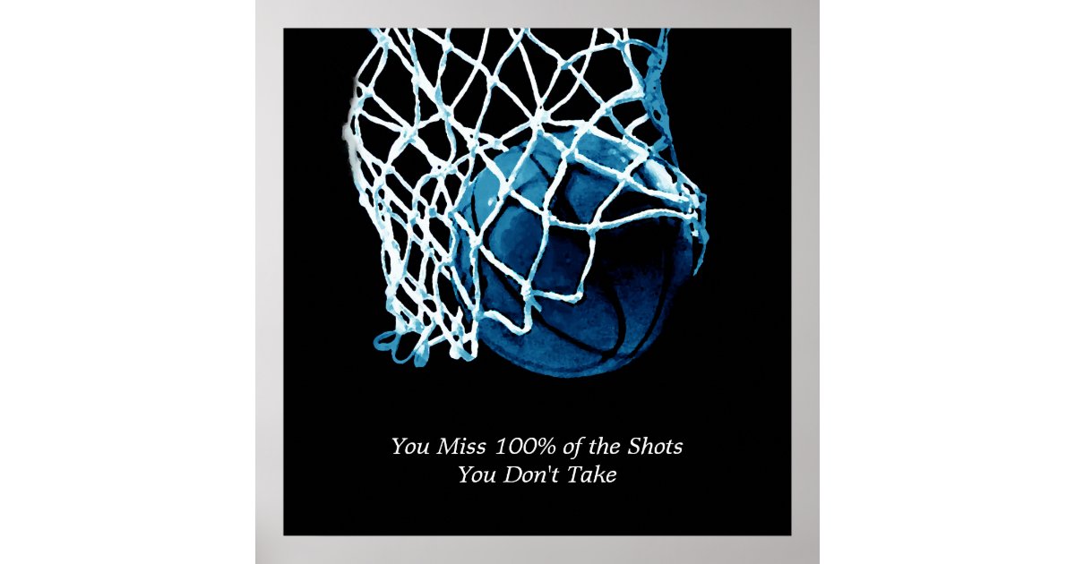Inspirational Quote Basketball Blue Square Poster | Zazzle