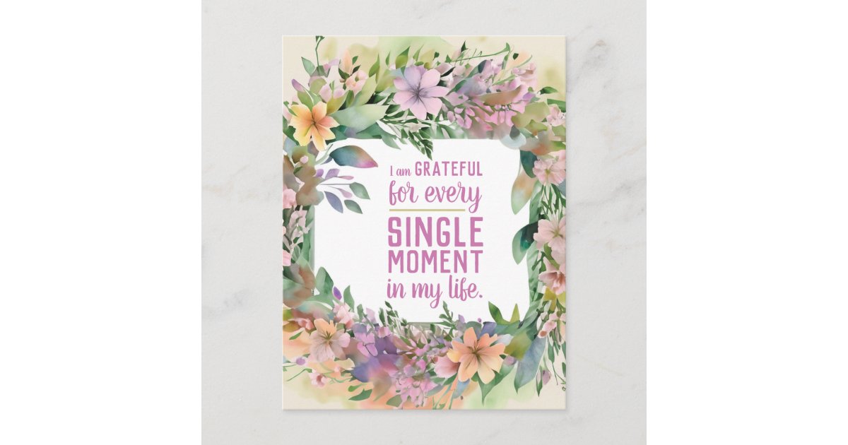 Inspirational Quote Floral Attitude of Gratitude Postcard | Zazzle