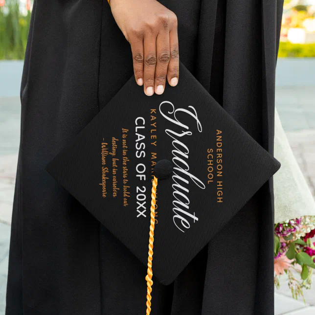 Inspirational Quote Graduate Black Gold Custom Graduation Cap Topper ...