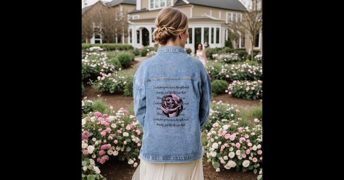 Inspirational Quote & Hand-drawn Artsy Rose Bloom Denim Jacket | Zazzle