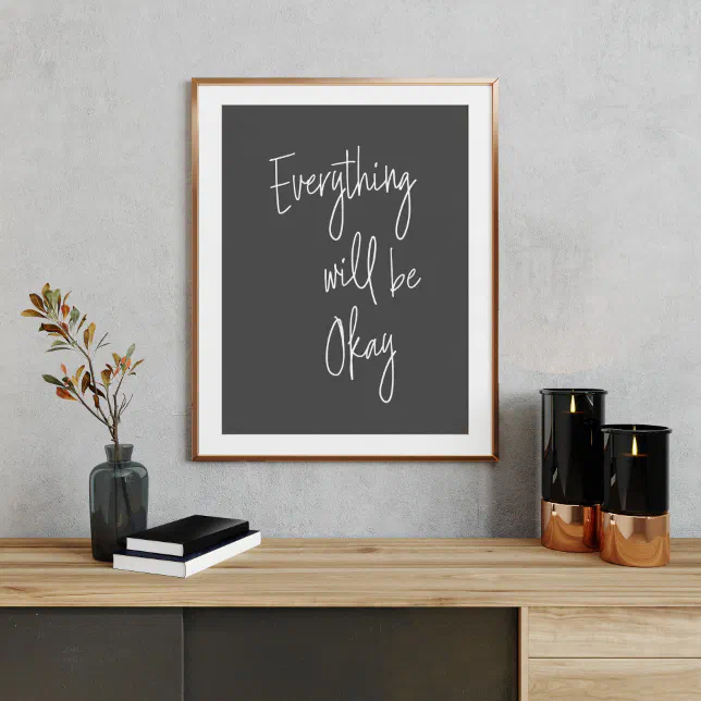 Inspirational Quote Minimalist Black White Script Poster | Zazzle