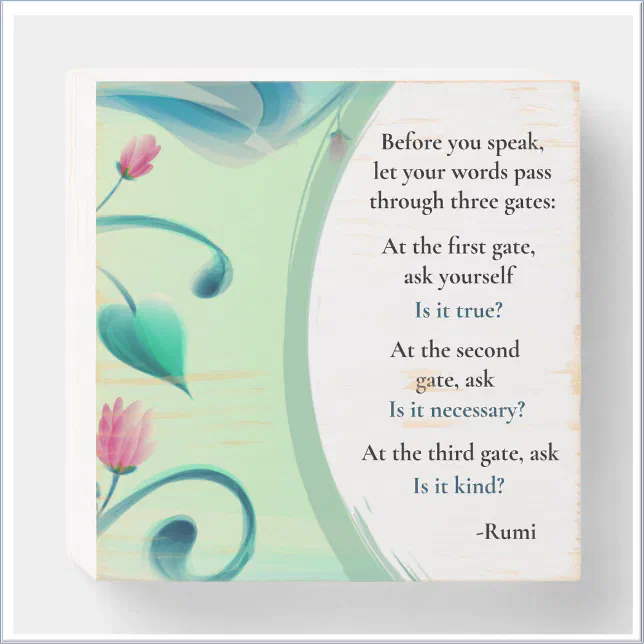 Inspirational Rumi Quote Green Floral Sign Plaque | Zazzle