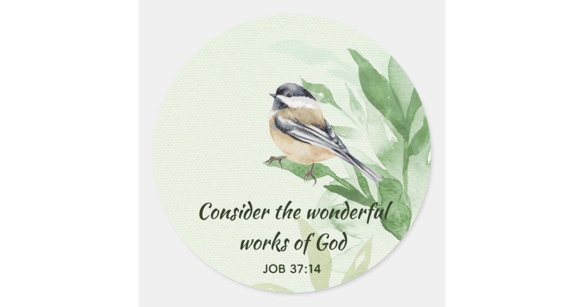 Inspirational Scripture Quote Chickadee Bird Tree Classic Round Sticker ...