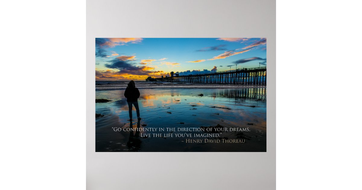 Inspirational Sunset in Oceanside Thoreau Quote Poster | Zazzle