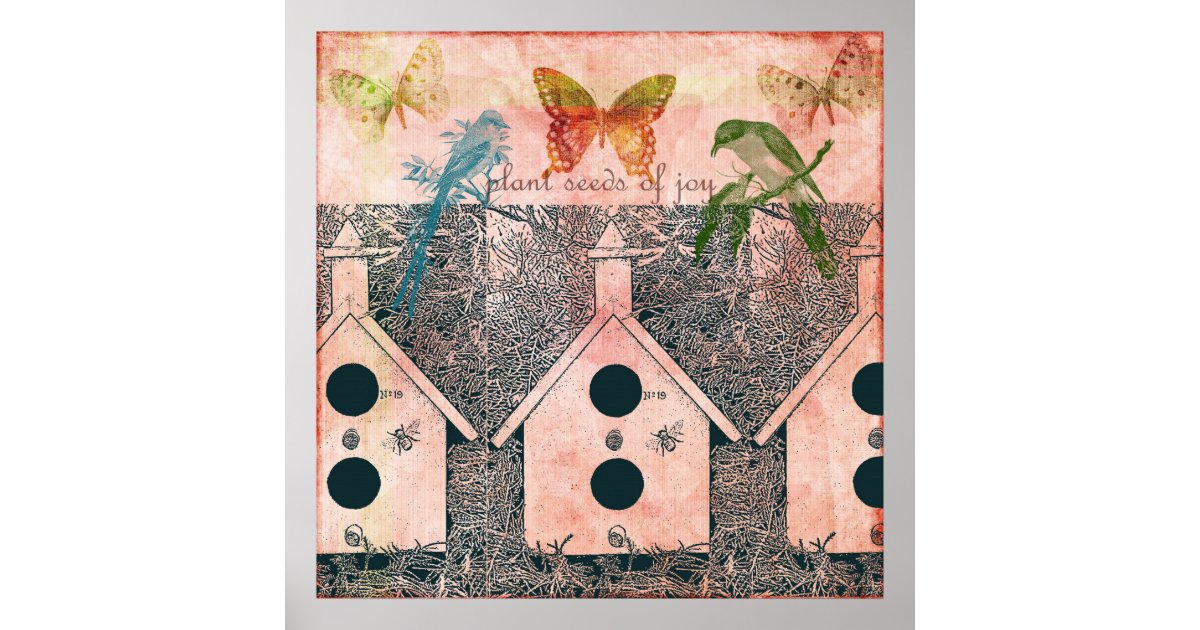 Inspired Birds with Bird Houses Poster | Zazzle