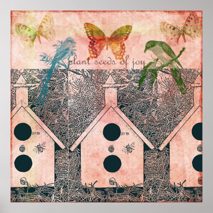 Inspired Birds with Bird Houses Poster | Zazzle.com